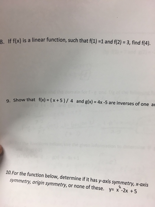 Solved If f(x) is a linear function, such that f(1) = 1 and | Chegg.com