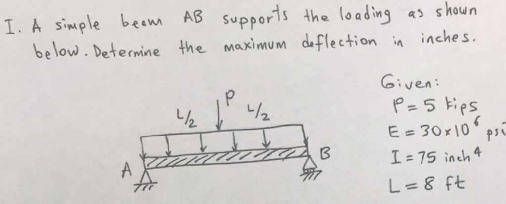 Solved Ymax= (PL3 / 48 EI) + (5WL4 /384 EI) , W=1.5 kip/ft | Chegg.com