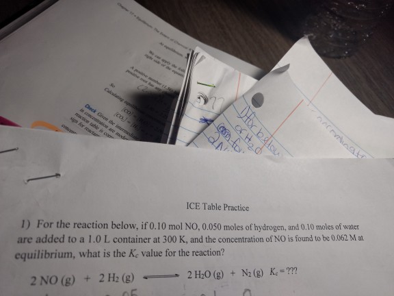 Solved ICE Table Practice 1) For the reaction below, if 0.10 | Chegg.com