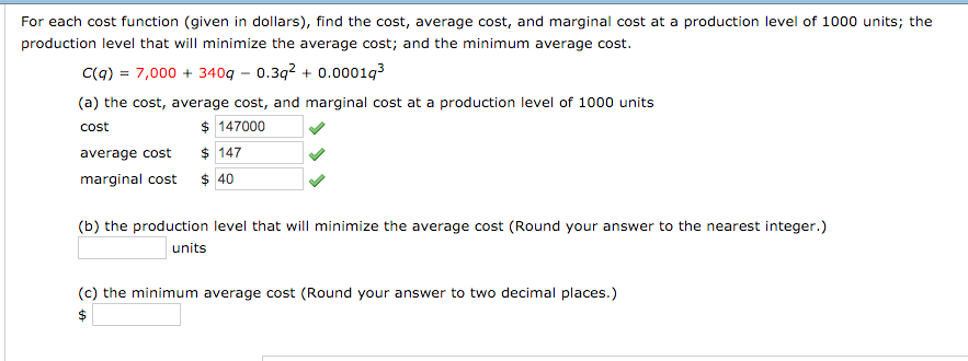 Solved For each cost function (given in dollars), find the | Chegg.com