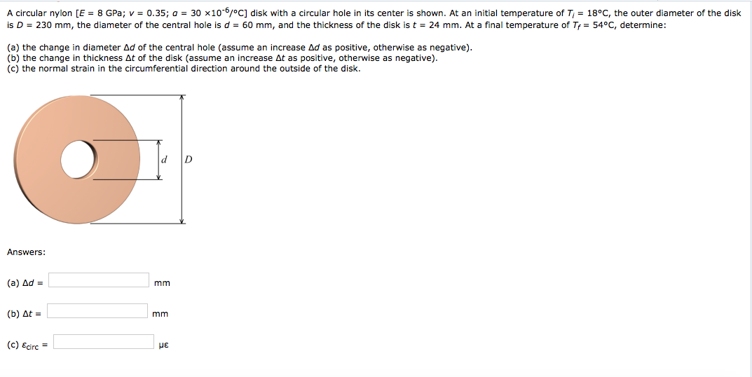 Solved A circular nylon [E = 8 GPa; v = 0.35; a = 30 x 10' | Chegg.com