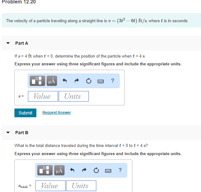 Solved Problem 12.20 The velocity of a particle traveling | Chegg.com