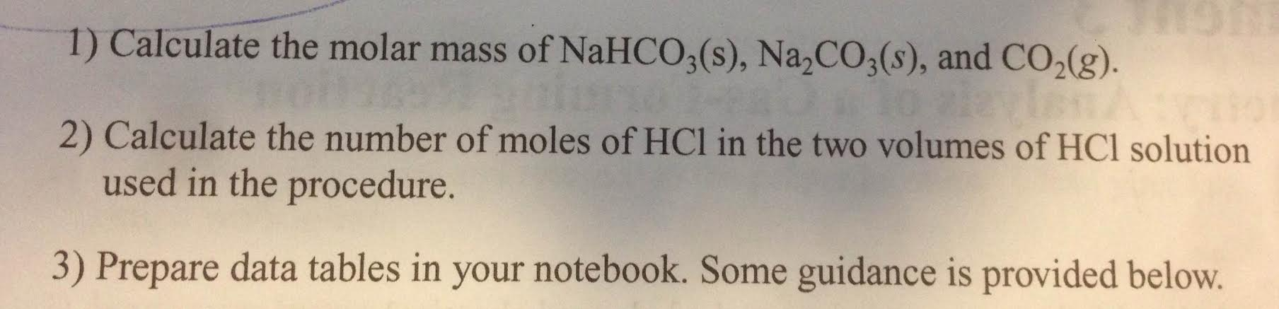 Solved Calculate the molar mass of NaHC03(s), Na2C03(s), and | Chegg.com