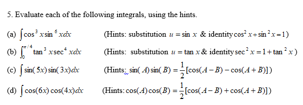 Solved Evaluate each of the following integrals, using the | Chegg.com