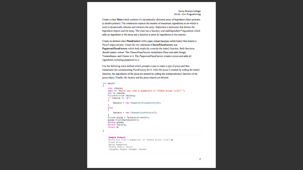 Problem 2 Pizza 15 points Implement a program | Chegg.com