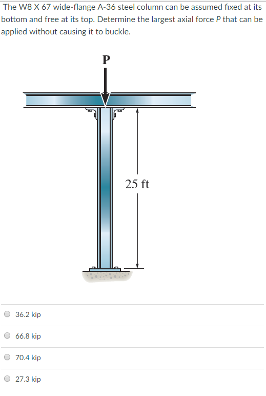 Solved The W8 X 67 wide-flange A-36 steel column can be | Chegg.com