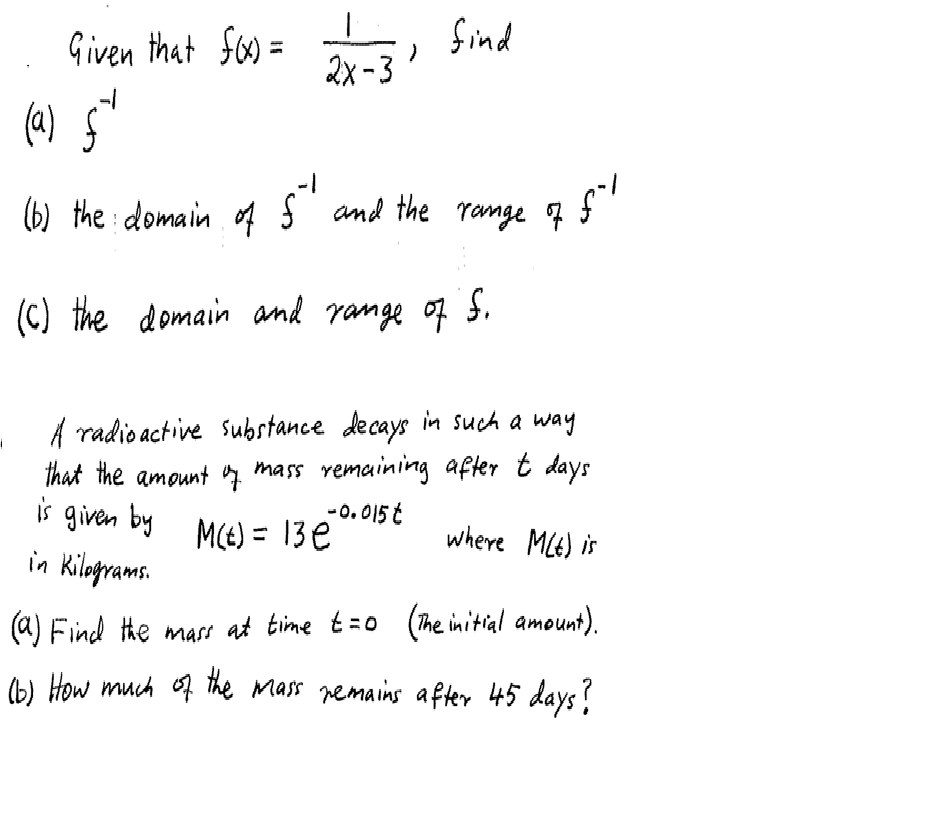 Solved Given That F x 1 2x 3 Find F 1 The Domain Of Chegg