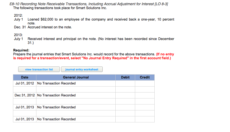 Solved E8-10 Recording Note Receivable Transactions, | Chegg.com