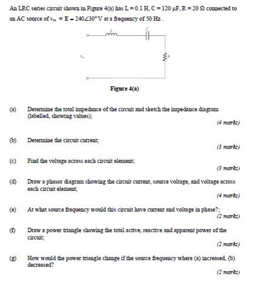Solved An LRC series circuit shown in Figure 4(a) has L = | Chegg.com