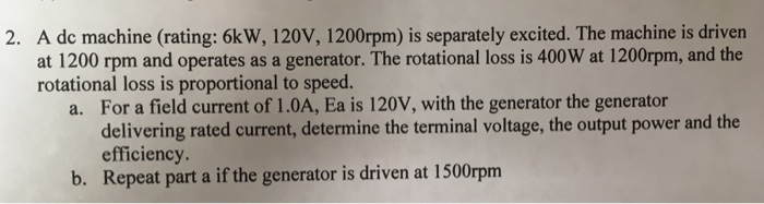 Solved A dc machine (rating: 6kW, 120V, 1200rpm) is | Chegg.com