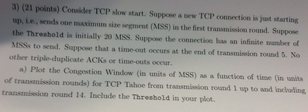 Solved 3 21 Points Consider Tcp Slow Start Suppose A New