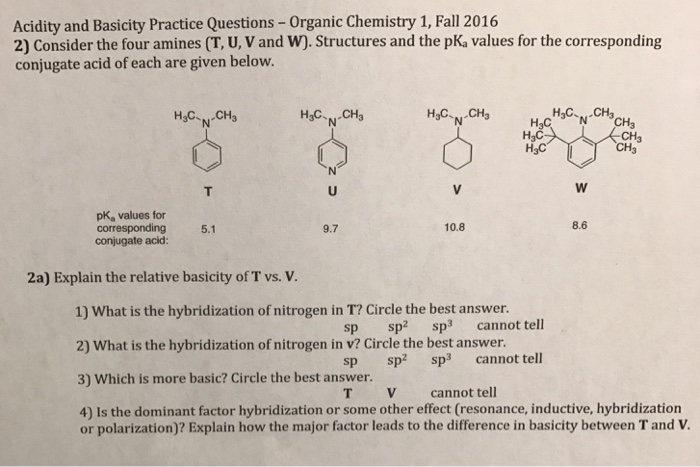 Solved Consider the four amines (T, U, V and W). Structures | Chegg.com