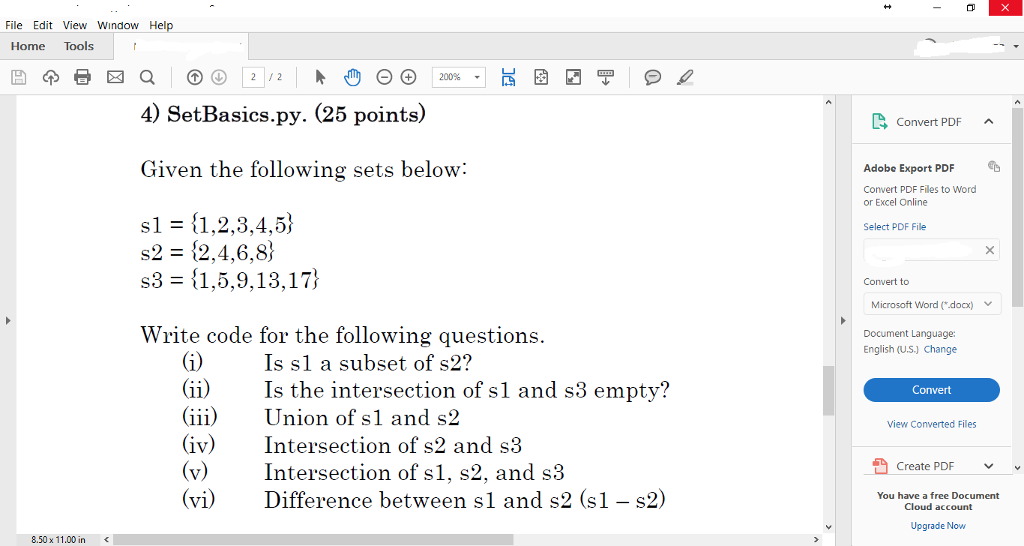Solved Given the following sets below: s1 = {1, 2, 3, 4, 5} | Chegg.com