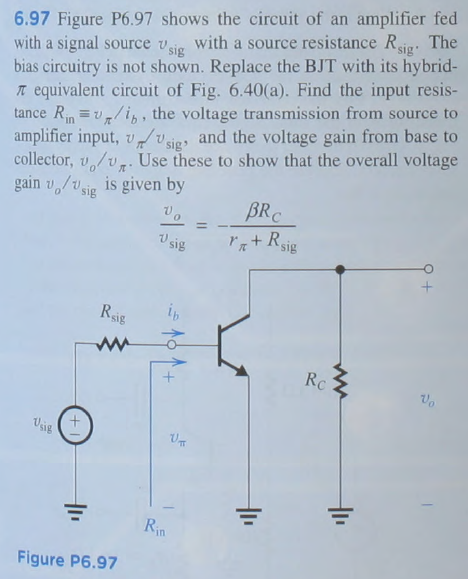 Solved Figure P6.97 shows the circuit of an amplifier fed | Chegg.com