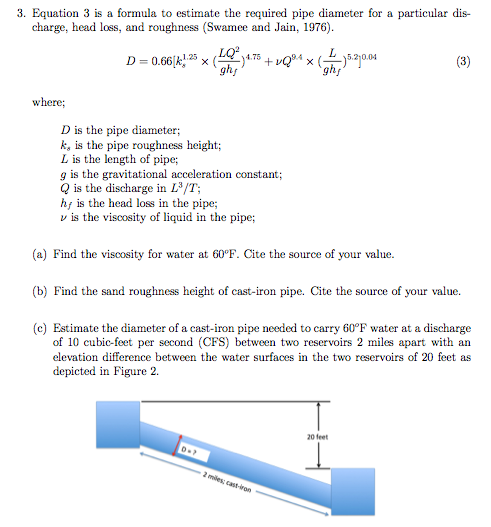 Equation 3 is a formula to estimate the required pipe | Chegg.com