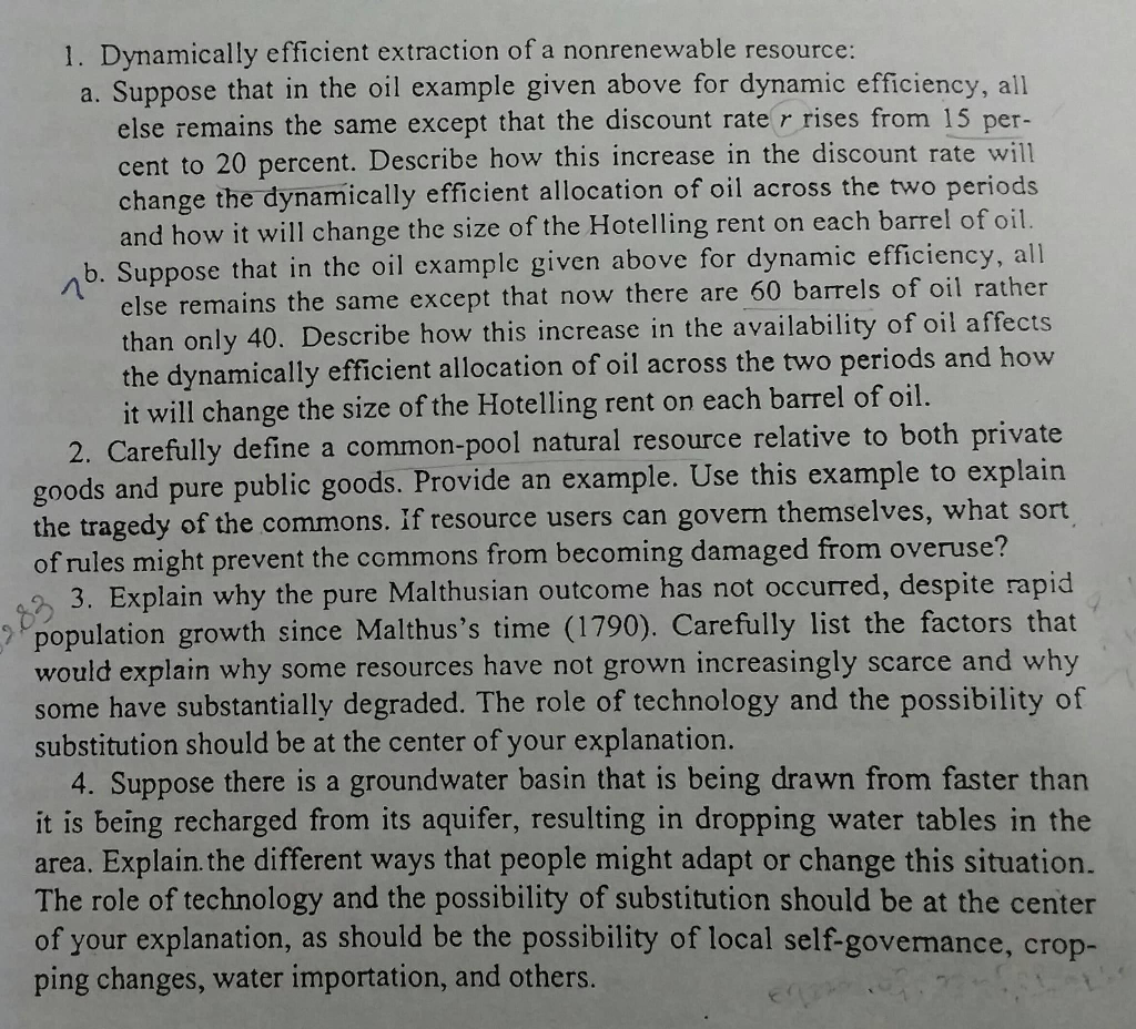 1. Dynamically efficient extraction of a nonrenewable | Chegg.com