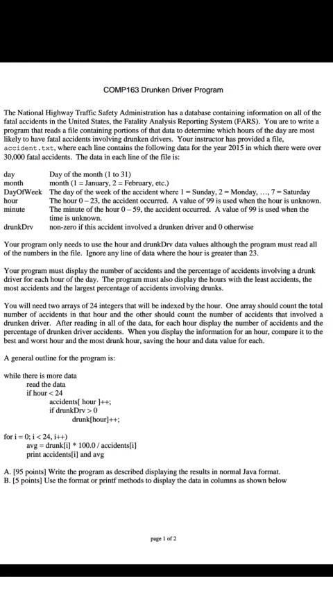 Solved COMP163 Drunken Driver Program The National Highway | Chegg.com