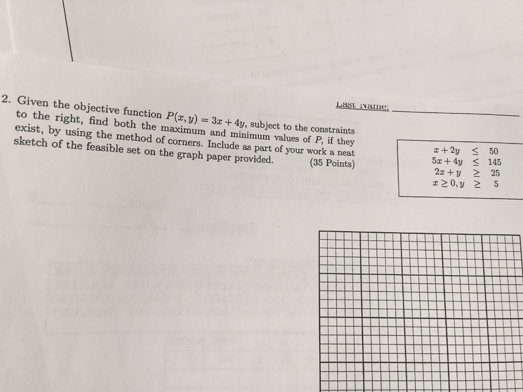 Solved Given the objective function P(x, y) = 3x + 4y, | Chegg.com