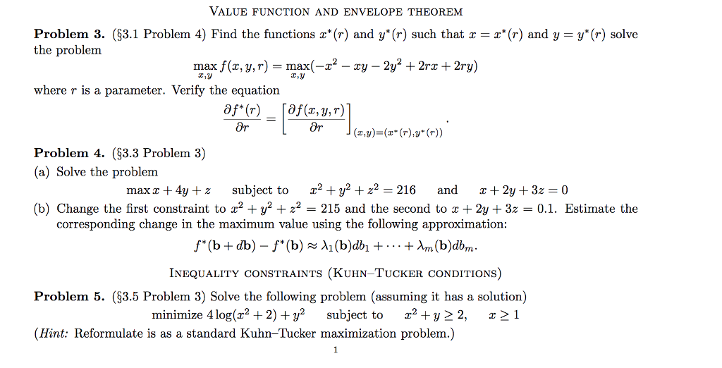 Solved VALUE FUNCTION AND ENVELOPE THEOREM Problem 3. ($3.1 | Chegg.com