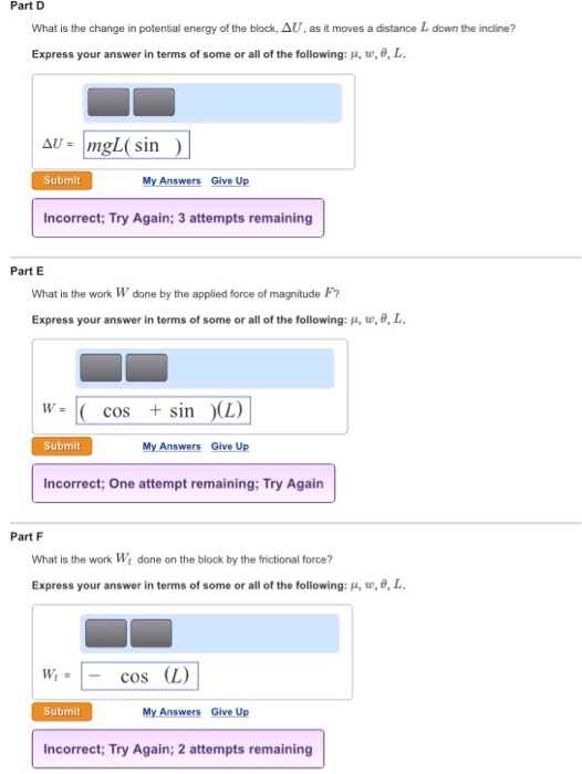 Solved A block of weight omega sits on a plane inclined at | Chegg.com