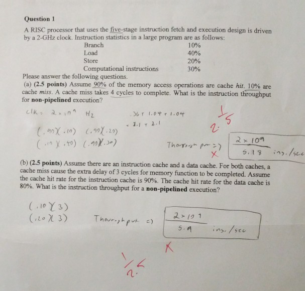 Question 1 A RISC processor that uses the five stage | Chegg.com