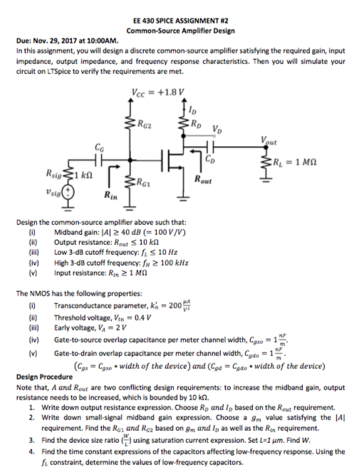 EE 430 SPICE ASSIGNMENT #2 Common-Source Amplifier | Chegg.com