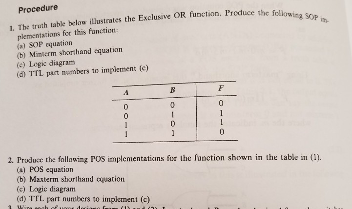 Solved Procedure 1. The truth table below illustrates the | Chegg.com