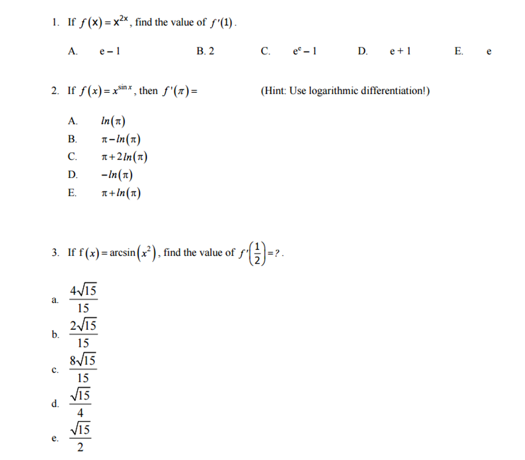 Solved If F x X 2x Find The Value Of F 1 E 1 2 Chegg