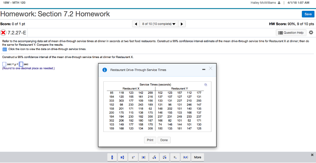 Solved 18W - MTH 120 Hailey McWilliams I 4/1/18 1:57 AM | Chegg.com