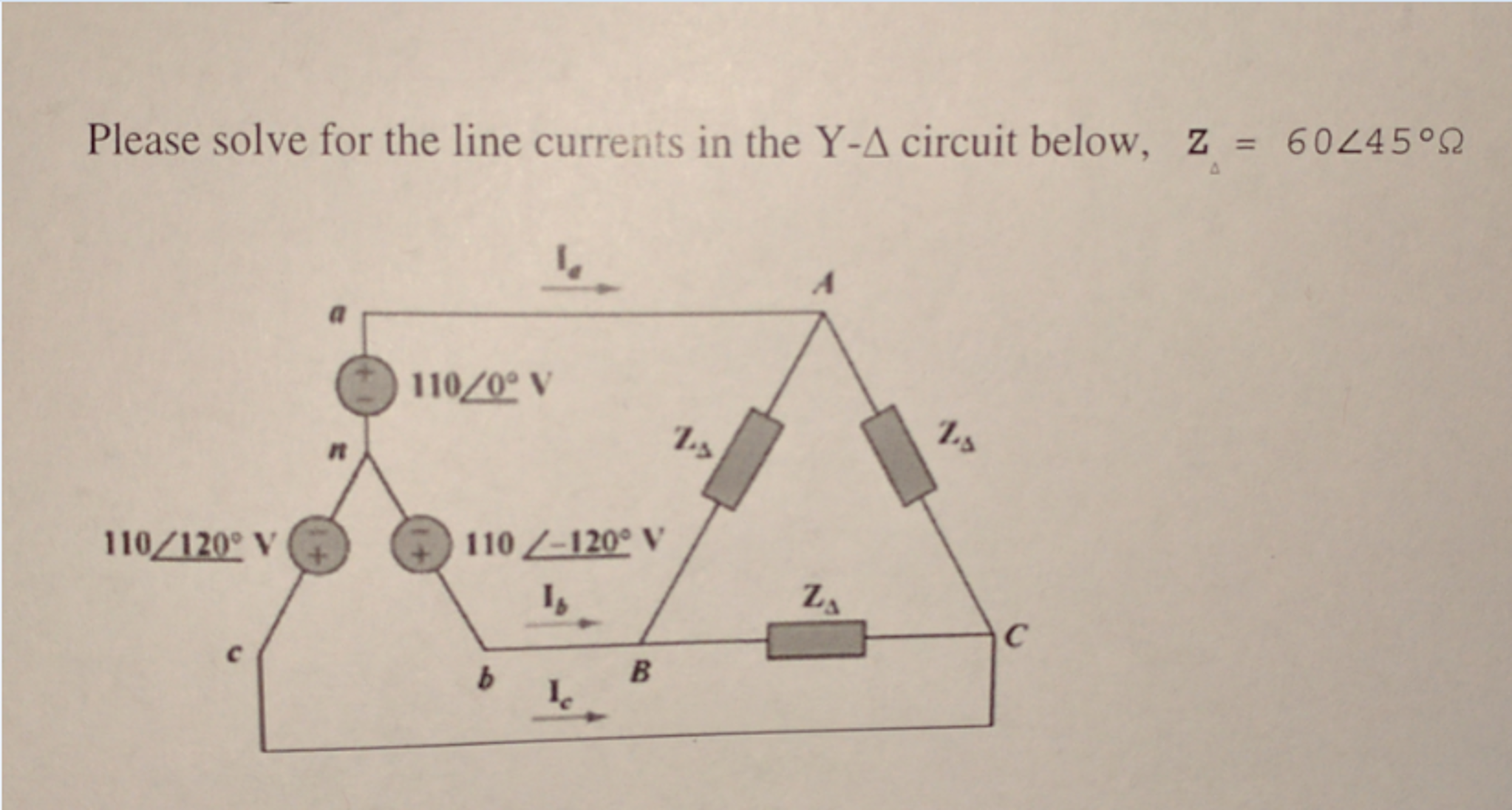 Solved Solve for the line currents in the Y-delta circuit | Chegg.com