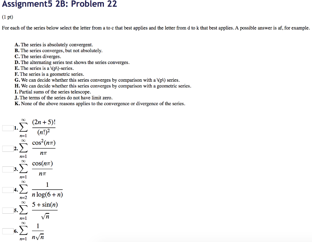 Solved For each of the series below select the letter from a | Chegg.com