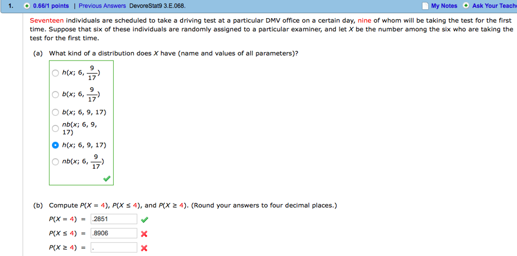 Solved 1. 0.66/1 points | Previous Answers DevoreStat9 | Chegg.com