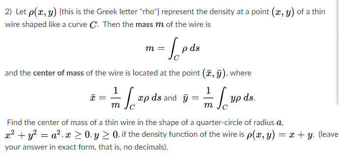 Solved 2) Let ρ(x, y) [this is the Greek letter "rho"] | Chegg.com