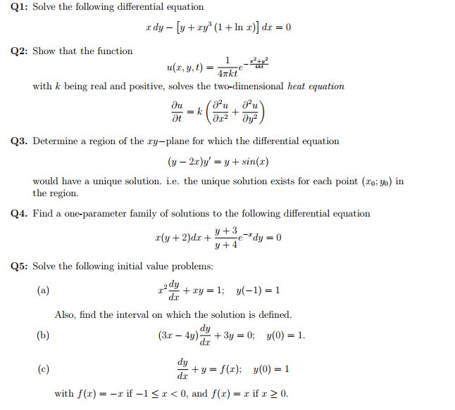 Solved Q1: Solve the following differential equation Q2: | Chegg.com