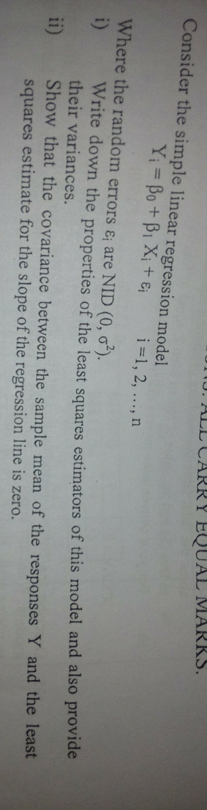 Solved Y LOUAL MARKS Consider the simple linear regression | Chegg.com