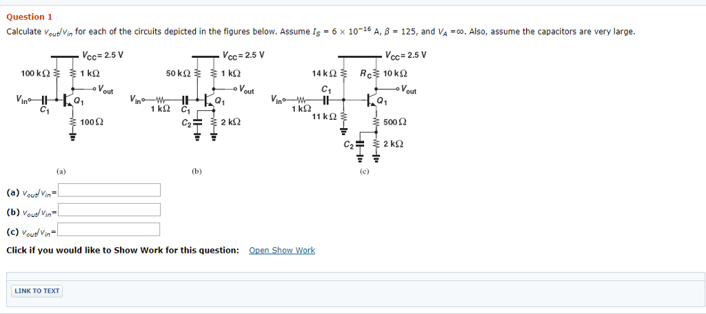Solved Question 1 Calculate vout/vin for each of the | Chegg.com