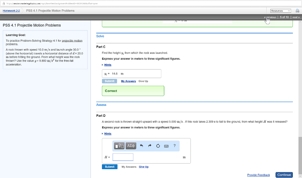 Solved 凸 htips:/,' Homework 22 PSS 4.1 Projectile Motion | Chegg.com