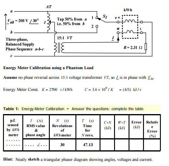 Solved Energy Meter Calibration using a Phantom Load | Chegg.com