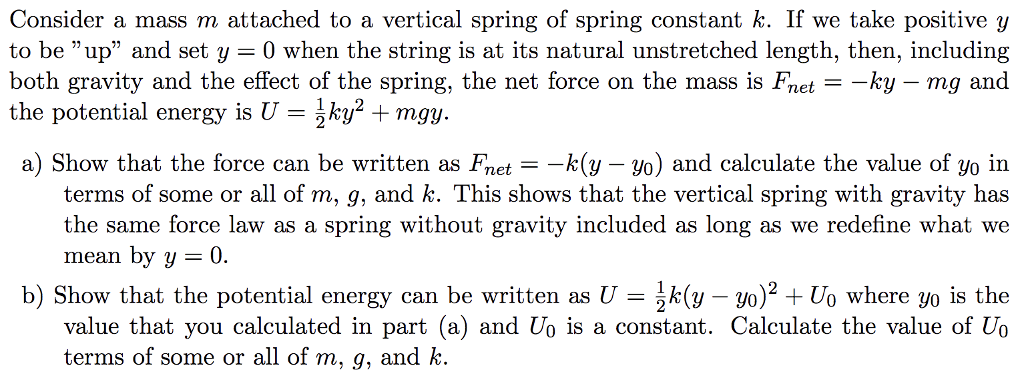 Solved Consider a mass m attached to a vertical spring of | Chegg.com
