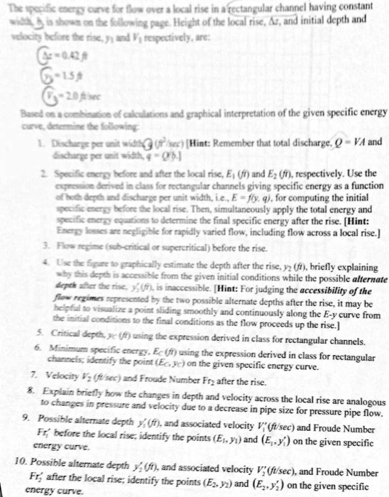 Solved The specific energy curve for flow over a local rise | Chegg.com