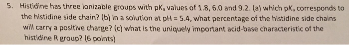 Solved Histidine has three ionizable groups with pK_a values | Chegg.com