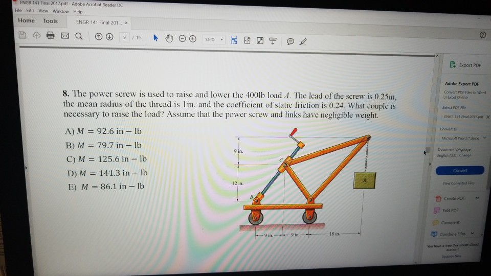 ENGR 141 Final 2017.pd Adobe Acrobat Reader DC ile | Chegg.com