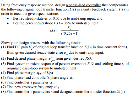 Solved Using frequency response method, design a phase-lead | Chegg.com