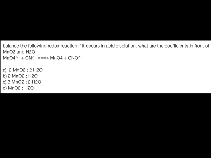 Solved Balance the following redox reaction if it occurs in | Chegg.com