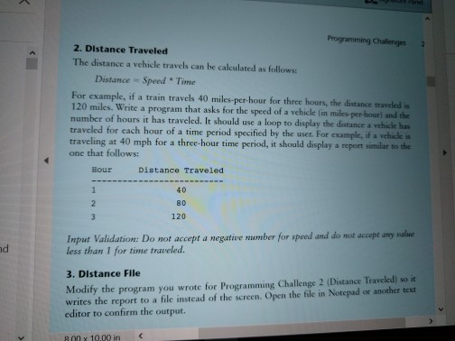Solved Programming Cha enges 2. Distance Traveled The | Chegg.com