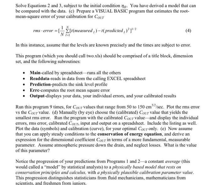 Solved Program Two.xls Physics of a Draining Sink Given: The | Chegg.com