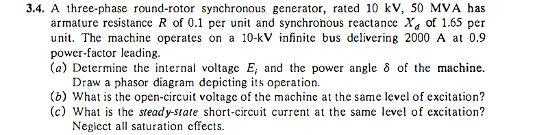 Solved 3.4. A three-phase round-rotor synchronous generator, | Chegg.com