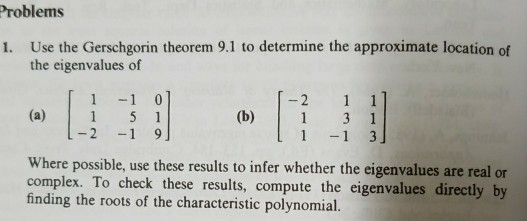 Solved Problems Use the Gerschgorin theorem 9.1 to determine | Chegg.com
