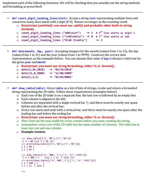 Solved Implement each of the following functions. We will be | Chegg.com