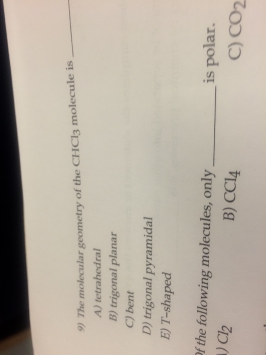 Solved The molecular geometry of the CHCI_3 molecule is | Chegg.com